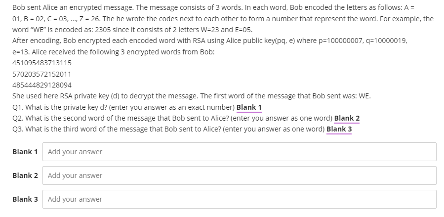Solved Bob sent Alice an ﻿encrypted message. The message | Chegg.com