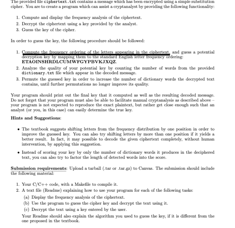 Solved The provided file ciphertext.txt contains a message | Chegg.com