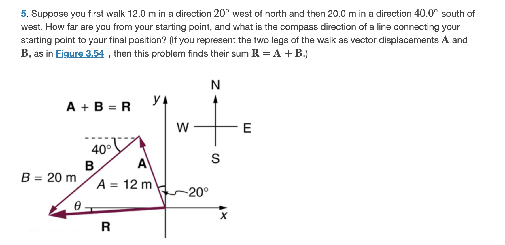 Solved 5. Suppose you first walk 12.0 m in a direction 20° | Chegg.com