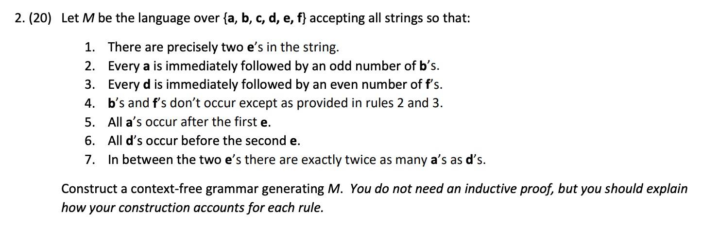 Solved 2. (20) Let M be the language over {a, b, c, d, e, f} | Chegg.com