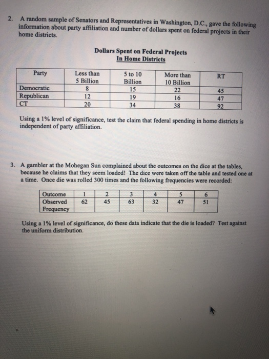 Solved 2. A random sample of Senators and Representatives in | Chegg.com