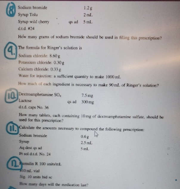 Sodium bromide 1.28 Syrup Tolu 2 ml. Syrup wild | Chegg.com