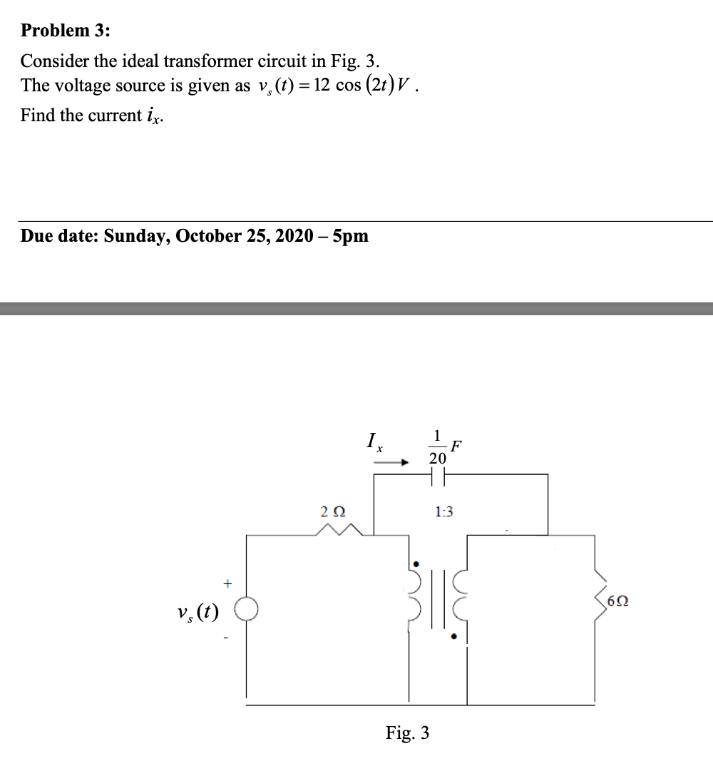 Solved Problem 3: Consider the ideal transformer circuit in | Chegg.com