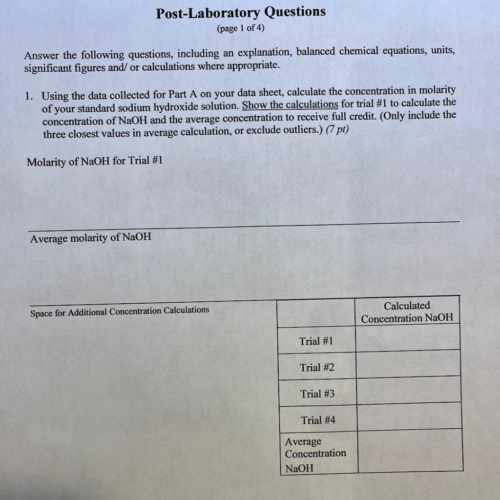 Solved Part A: Standardization of NaOH solution Trial #1 | Chegg.com