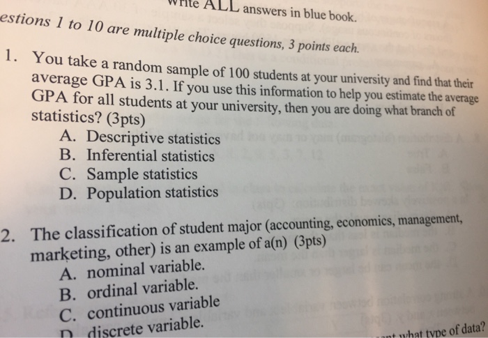 Solved You take a random sample of 100 students at your | Chegg.com