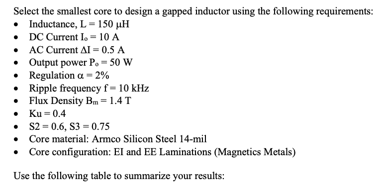 Select the smallest core to design a gapped inductor | Chegg.com