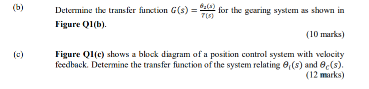 Solved (b) Determine the transfer function G(s) Figure | Chegg.com