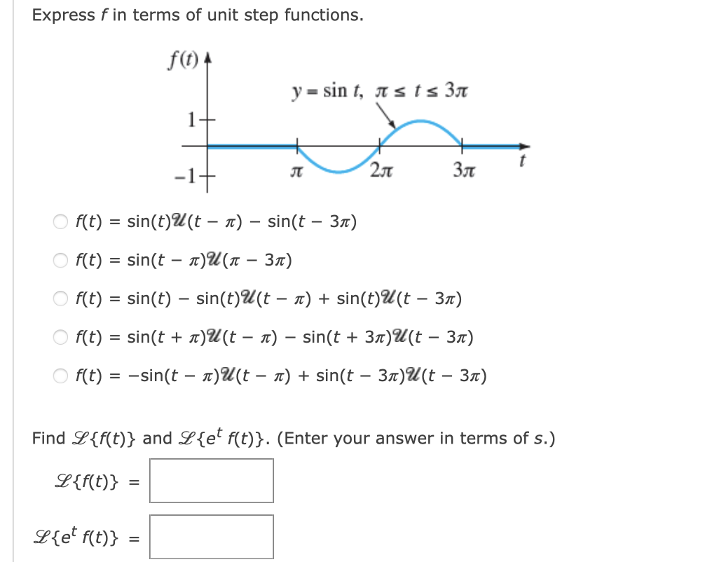 Solved Express f in terms of unit step functions. ft) y = | Chegg.com
