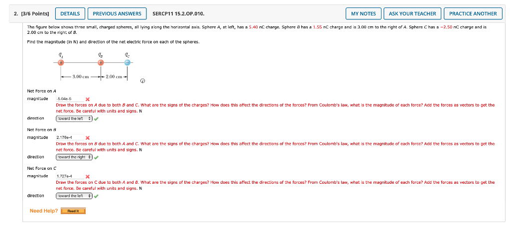 Solved 2.00 cm to the right of B. Find the magnitude (in N) | Chegg.com