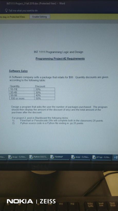 Solved INT1111 Project 2 Fall 2019.doc (Protected View) - | Chegg.com