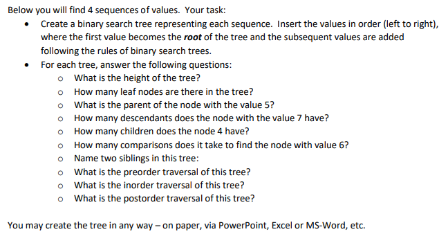 Solved Below you will find 4 sequences of values. Your task: | Chegg.com