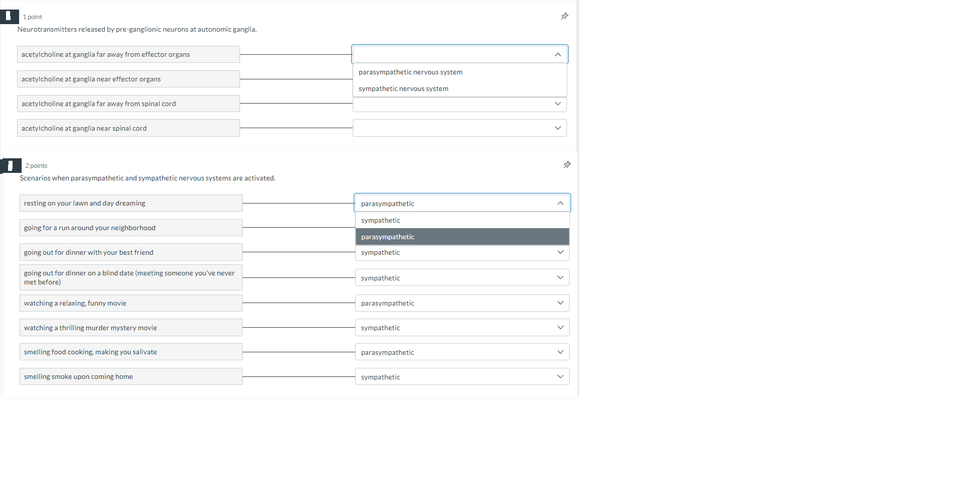 Solved 1 point Neurotransmitters released by pre-ganglionic | Chegg.com
