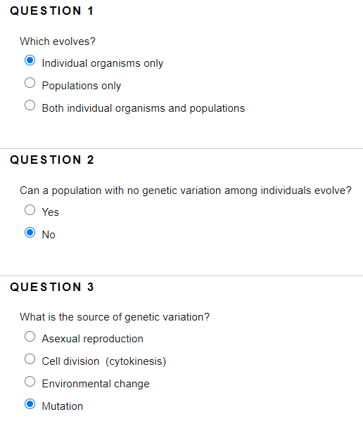Solved QUESTION 1 Which evolves? Individual organisms only | Chegg.com
