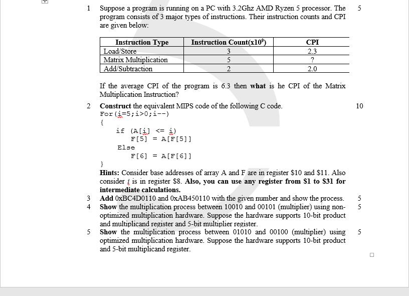 Solved 1 5 Suppose a program is running on a PC with 3.2Ghz | Chegg.com