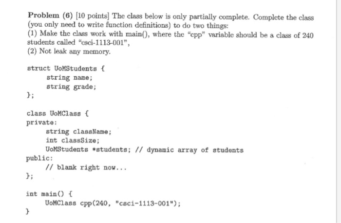 Solved The class below is only partially complete. Complete | Chegg.com Solved The class below is only partially complete. Complete | Chegg.com
