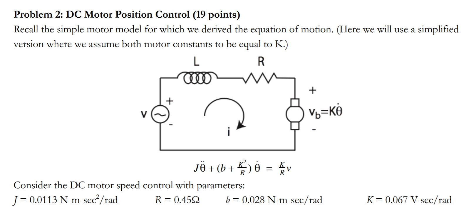 Problem 2: DC Motor Position Control (19 points) | Chegg.com