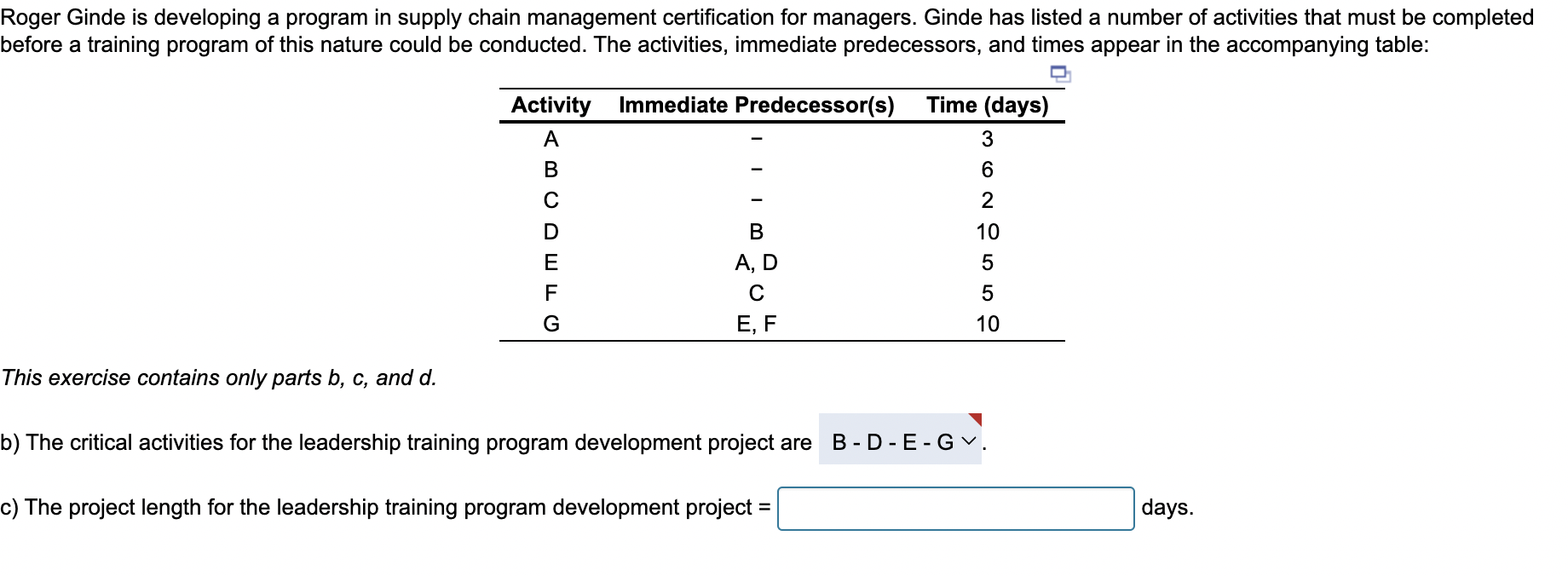 Solved This exercise contains only parts b,c, and d. b) The | Chegg.com