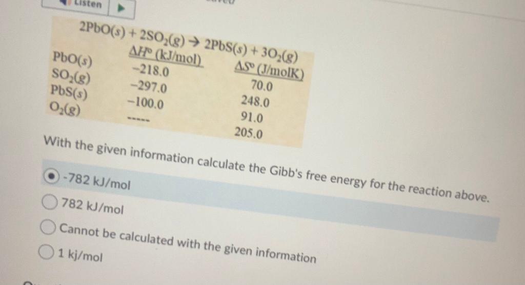 Solved siven information calculate the Gibb's free energy | Chegg.com