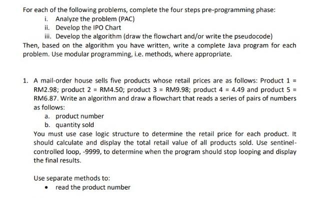Solved For each of the following problems, complete the four | Chegg.com
