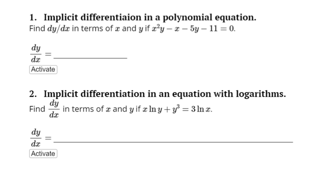 Solved 1. Implicit differentiaion in a polynomial equation. | Chegg.com