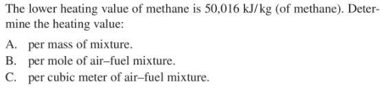 Solved The lower heating value of methane is 50,016 kJ/kg | Chegg.com