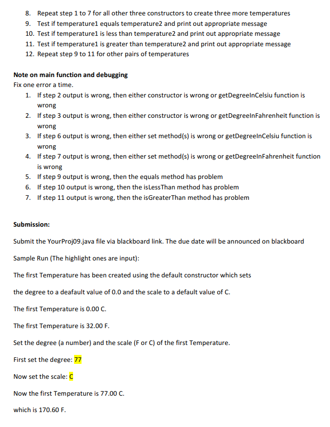Solved Project 09 Temperature Class Purpose: The purpose for | Chegg.com