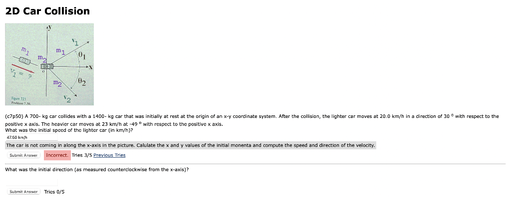 Solved 2D Car Collision 1 m₂ m₁ 01 0₂ Figure 7211 Vo Problem | Chegg.com