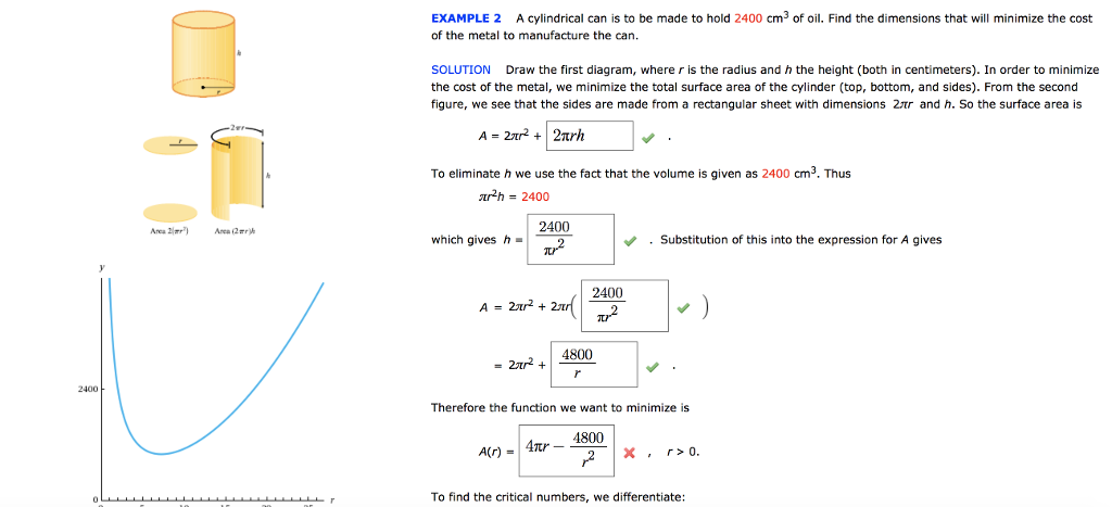 Solved EXAMPLE 2 A cylindrical can is to be made to hold | Chegg.com