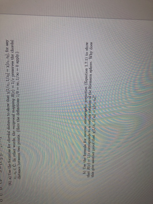 (6) a) Use the formulas for chordal distance to show | Chegg.com