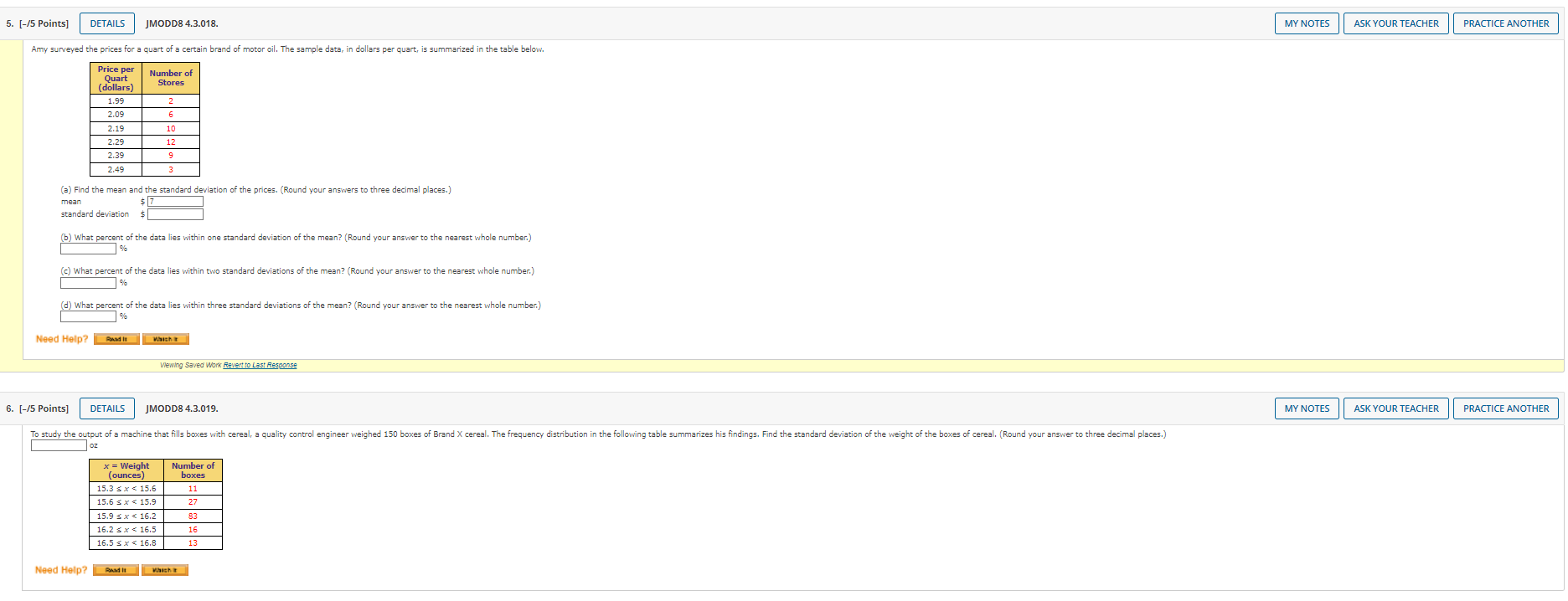 Solved 5. [-/5 Points] DETAILS JMODD8 4.3.018. Amy surveyed | Chegg.com