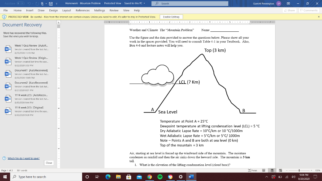 Autosave. UH Homework - Mountain Problem - Protected | Chegg.com