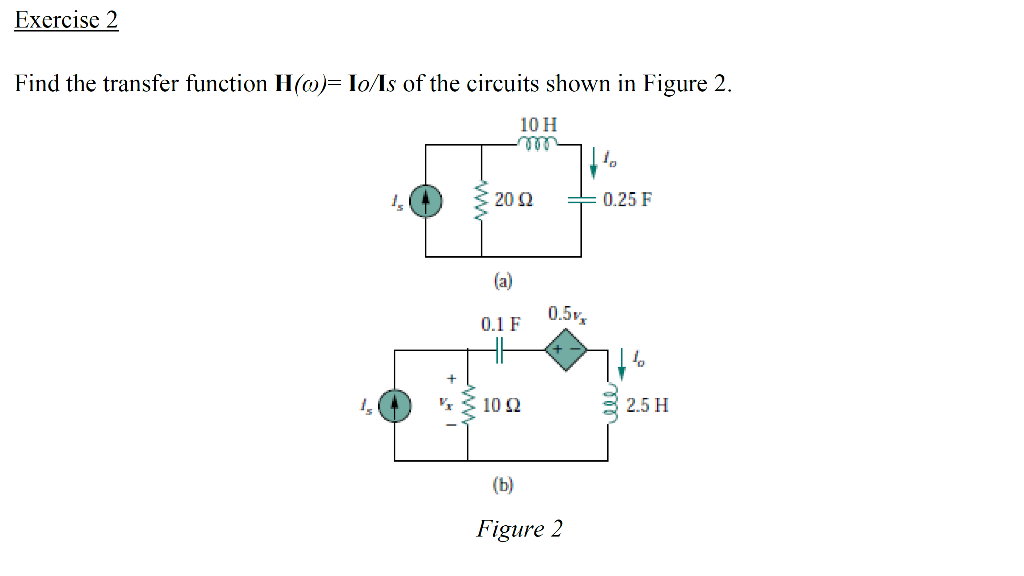 Solved Exercise 2 Find the transfer function H(o)= 1o/1s of | Chegg.com