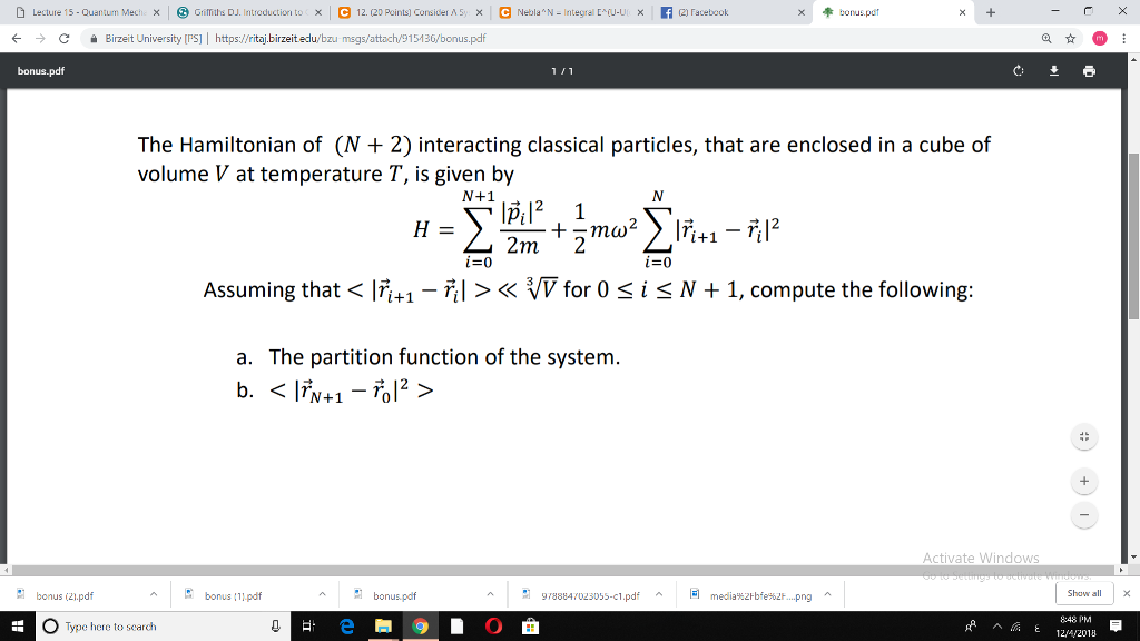 Solved The Hamiltonian of (𝑁 + 2) interacting classical | Chegg.com