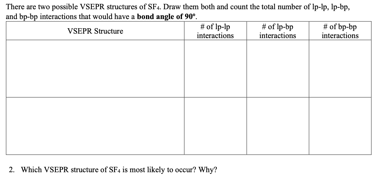 Solved There are two possible VSEPR structures of SF4. Draw | Chegg.com
