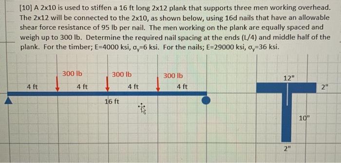 Solved [10] A 2x10 is used to stiffen a 16 ft long 2x12 | Chegg.com