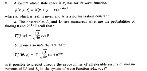 Solved 5. A system whose state space is 8, has for its wave | Chegg.com