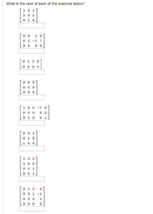 Solved What is the rank of each of the matrices below? 1 0 1 | Chegg.com