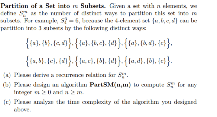 Solved Partition of a Set into m Subsets. Given a set with n | Chegg.com