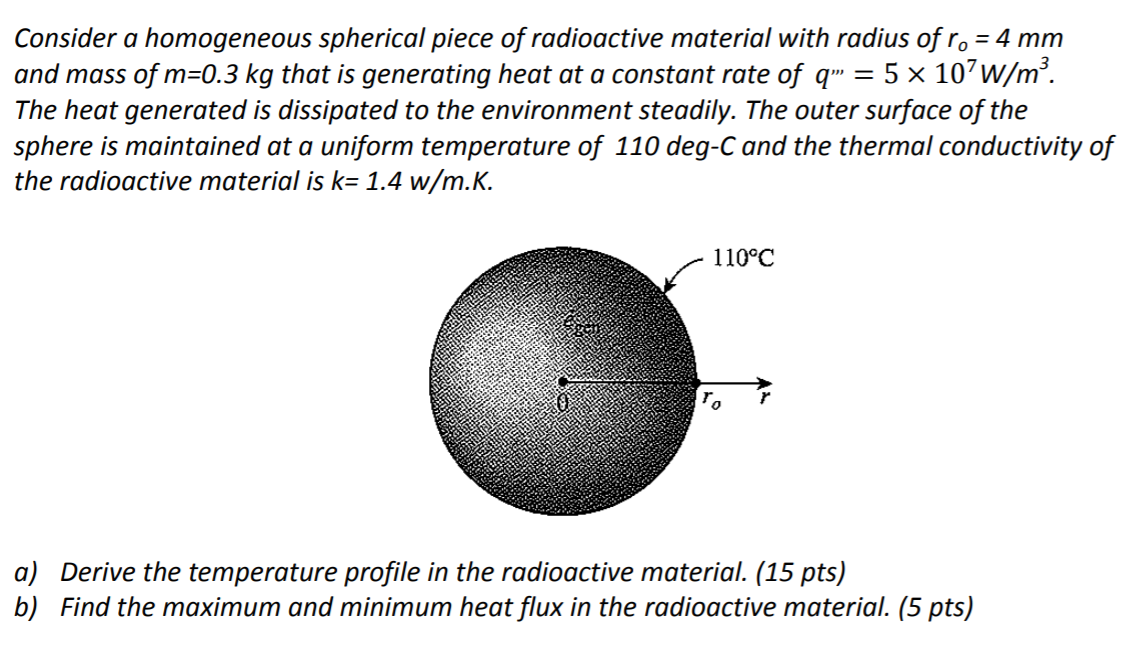 Solved Consider a homogeneous spherical piece of radioactive | Chegg.com