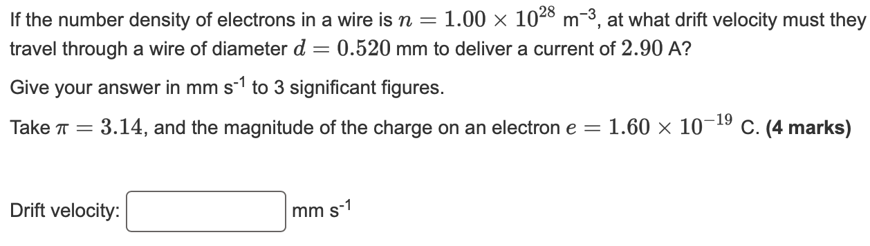 Solved If the number density of electrons in a wire is n = | Chegg.com