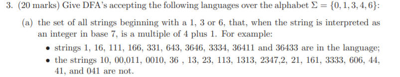 Solved 3. (20 marks) Give DFA's accepting the following | Chegg.com
