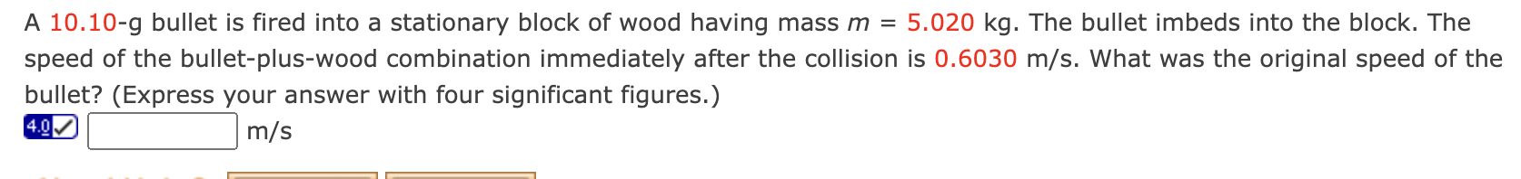 Solved A 10.10-g bullet is fired into a stationary block of | Chegg.com