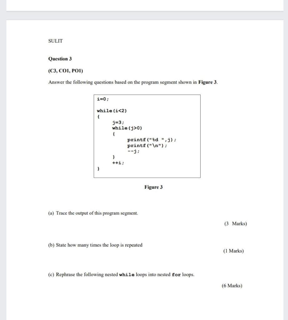 Solved SULIT Question 3 (C3, C01, PO1) Answer the following | Chegg.com