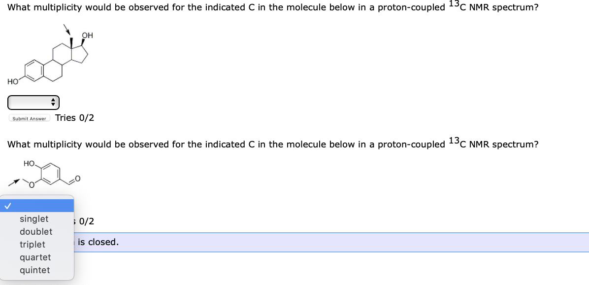 Solved What multiplicity would be observed for the indicated | Chegg.com