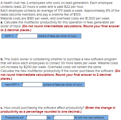 Solved A health club has 2 employees who work on lead | Chegg.com