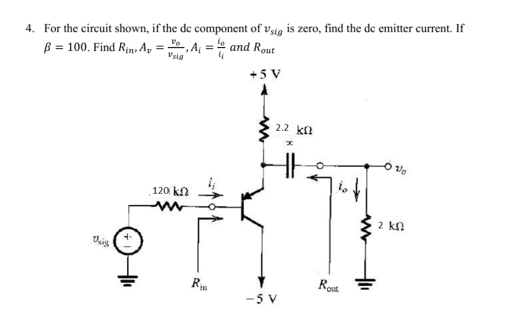 Solved 4. For the circuit shown, if the dc component of vsig | Chegg.com