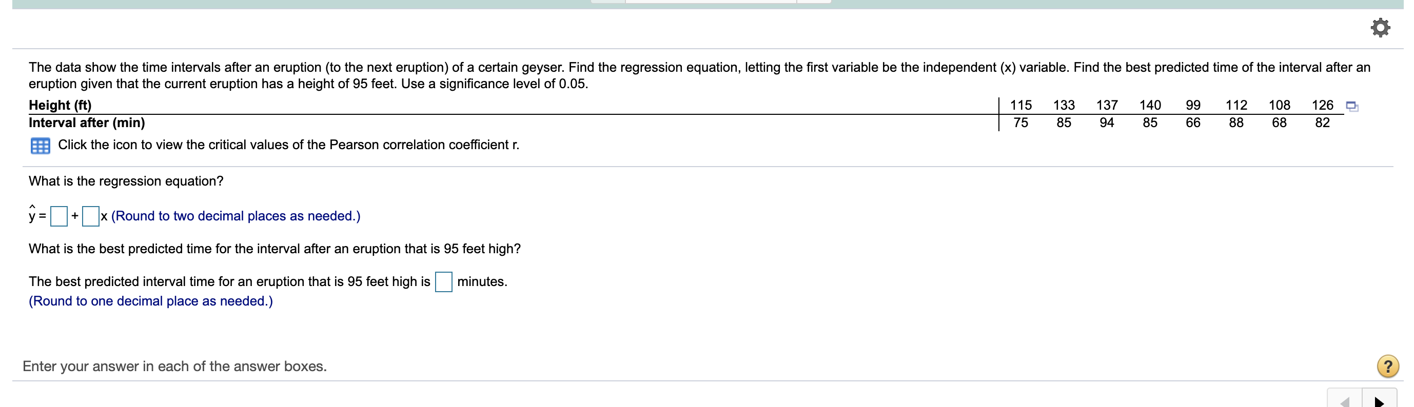Solved The data show the time intervals after an eruption | Chegg.com