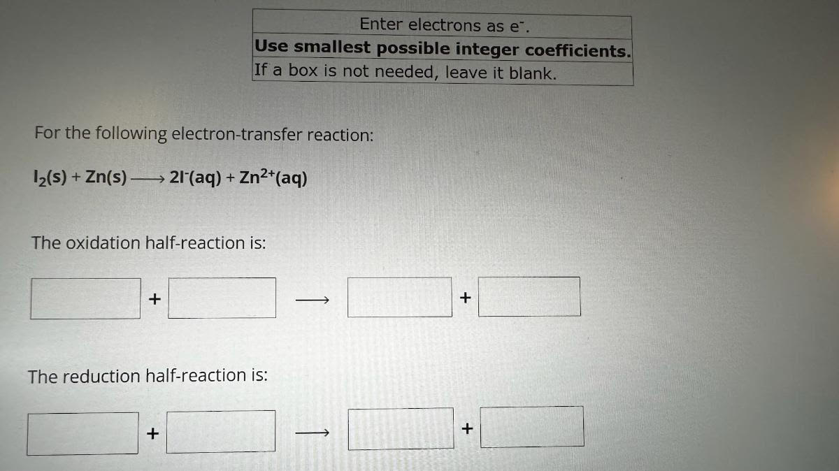 Solved For the following electron-transfer reaction: I2( | Chegg.com
