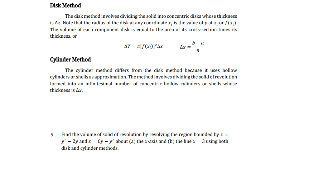 Solved Disk Method The disk method involves dividing the | Chegg.com