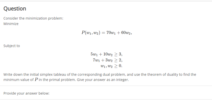 Question Consider the minimization problem: Minimize | Chegg.com
